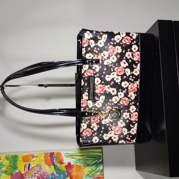 Anne Klein | Bags | Anne Klein Floral Print Faux Leather Tote Bag ...